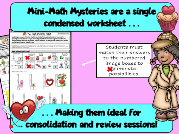 Valentine's Day Mini Math Mysteries - Kindergarten Math Activities