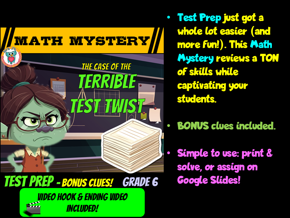 6th Grade Math Test Prep Mystery: 'Terrible Test Twist'